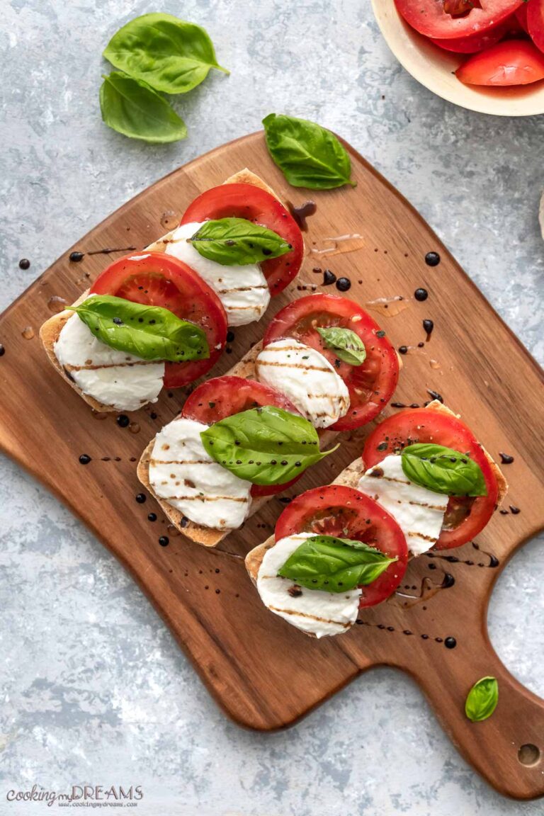 Tomato and Mozzarella Caprese Bruschetta - Cooking My Dreams